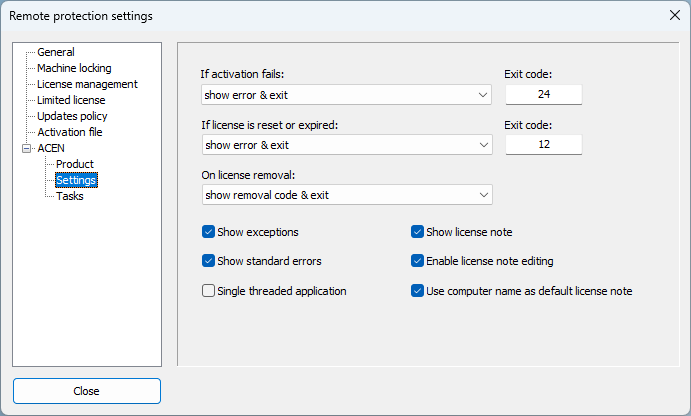 Settings | Software protection, licensing and copy protection with PC ...